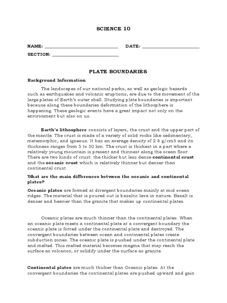 Plate Boundary Science Lesson | PDF | Plate Tectonics | Crust (Geology)