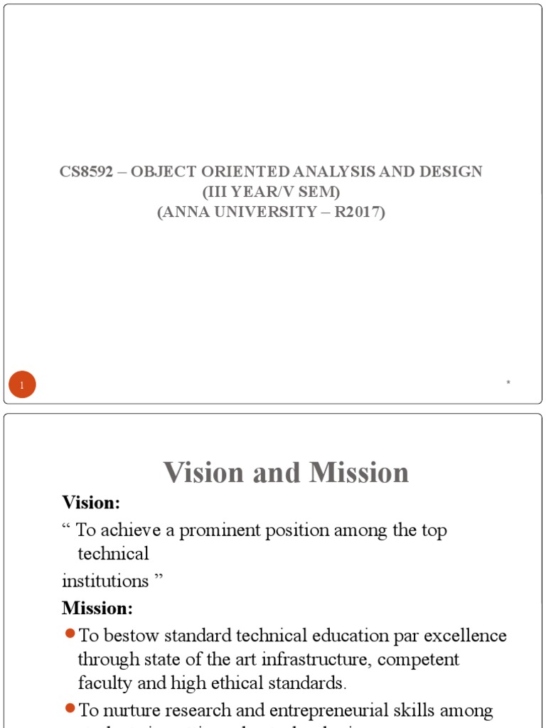 Cs8592 - Object Oriented Analysis and Design (Iii Year/V Sem) (Anna University - R2017) | PDF ...
