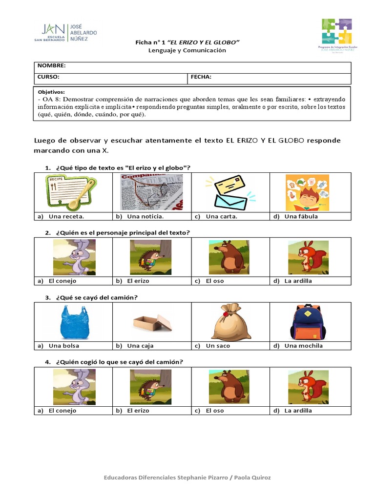 Ficha N° 1 "EL ERIZO Y EL GLOBO" | PDF | Violencia