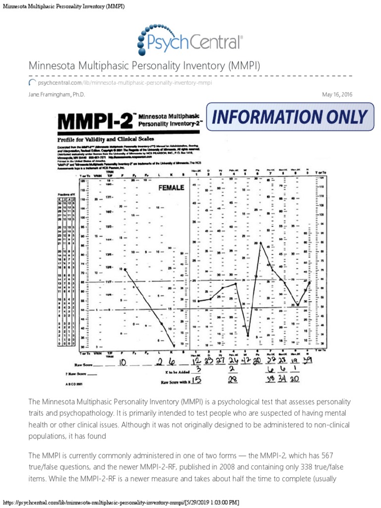 Minnesota Multiphasic Personality Inventory (MMPI) : Jane Framingham, Ph.D. May 16, 2016 | PDF ...