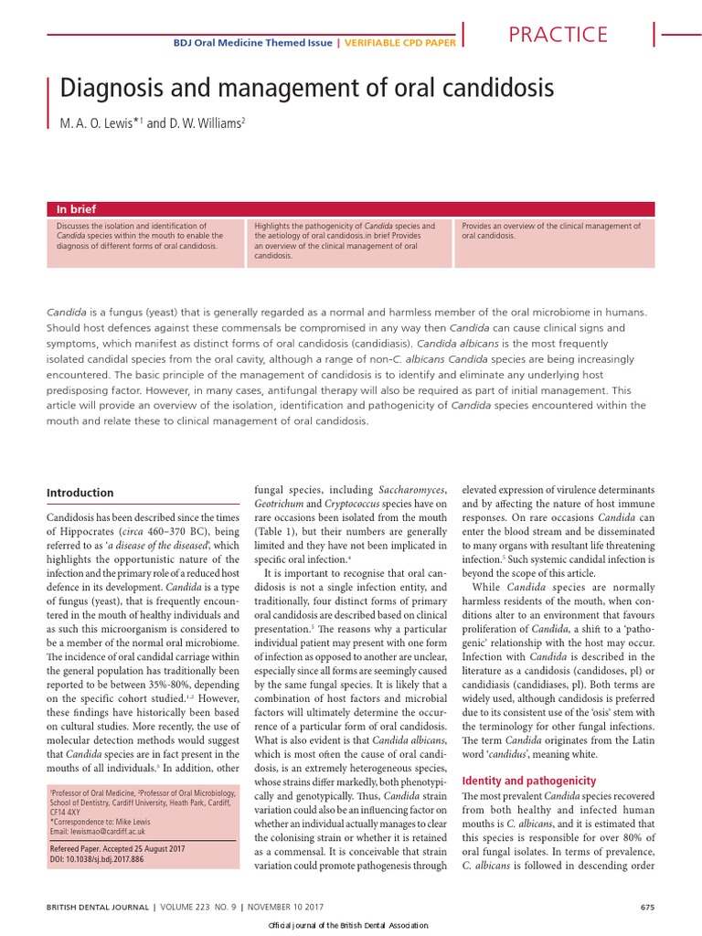Diagnosis and Management of Oral Candidosis: Practice | Download Free ...