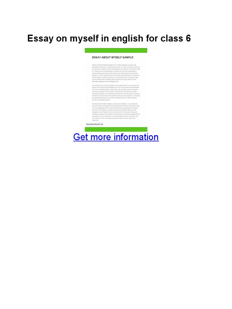 Essay on Myself for Class 6 Students | PDF | Essays | English As A ...