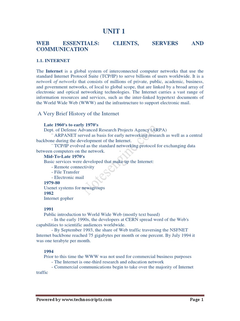 Unit 1: WEB Essentials: Clients, Servers AND Communication | PDF ...