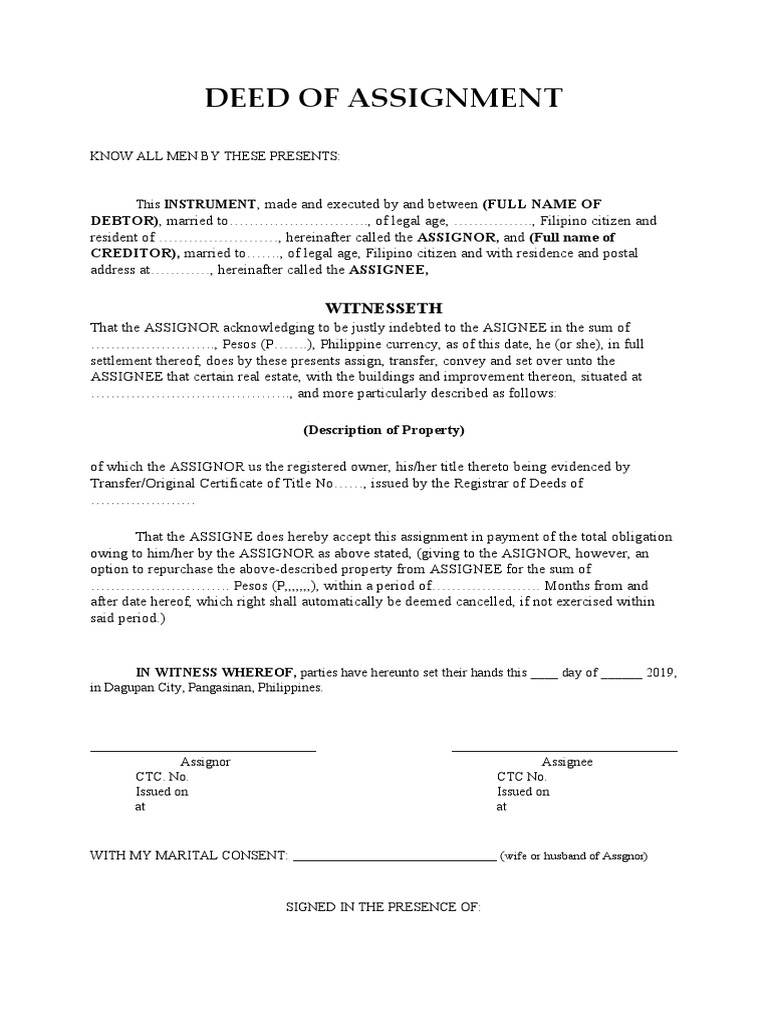 Assignment in Payment of Debt | PDF | Assignment (Law) | Property