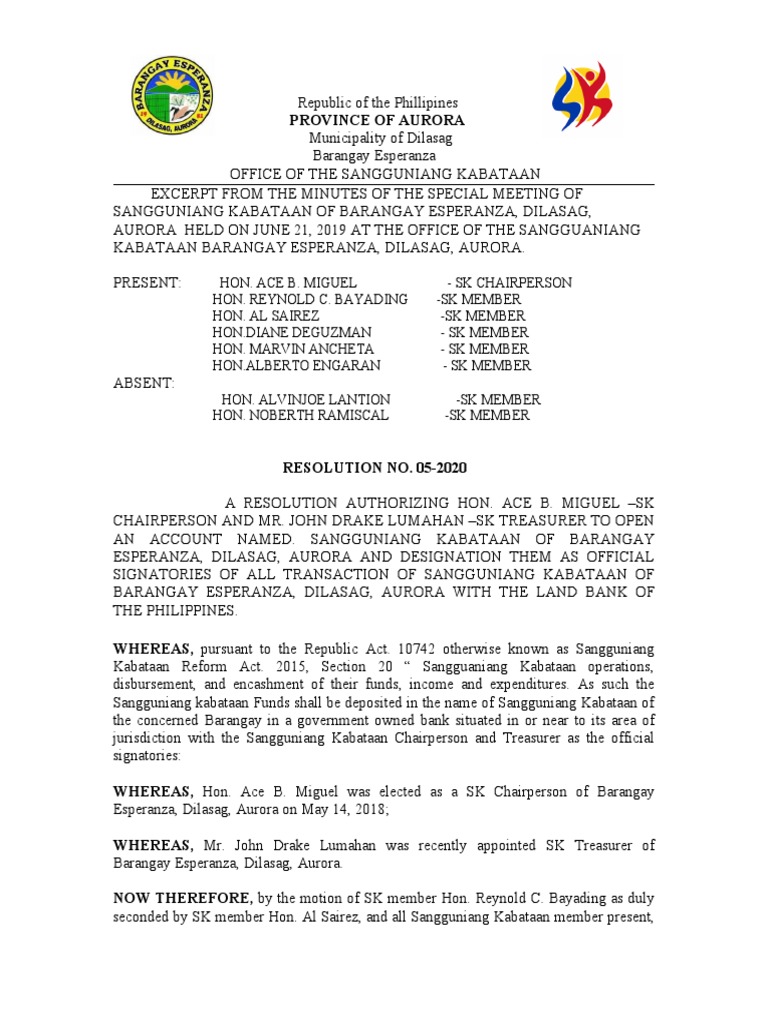 Resolution For SK | PDF | Philippines | Government