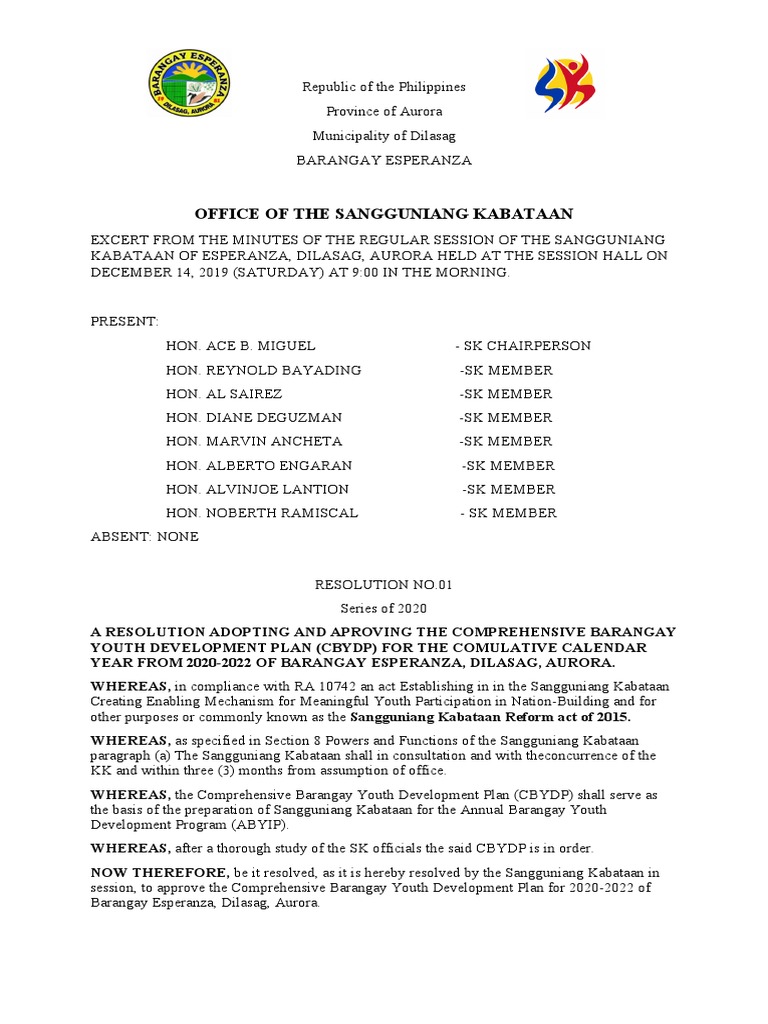 SK Resolution For CBYDP and ABYIP | PDF | Government Information ...