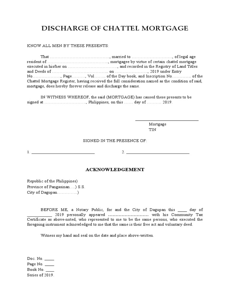 Cancellation of Chattel Mortgage | PDF