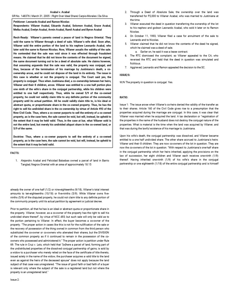 16 Acabal V Acabal | PDF | Concurrent Estate | Private Law