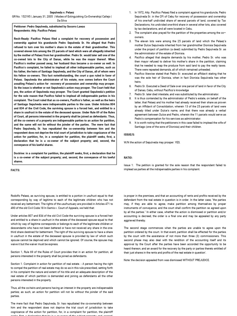 24 Sepulveda V Pelaez | PDF | Concurrent Estate | Complaint