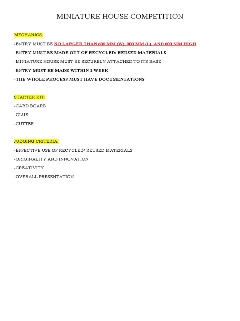 Miniature House Competition | PDF