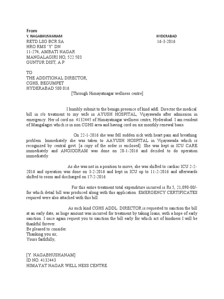 CGHS Bill Sanction Request Letter | PDF | Wellness