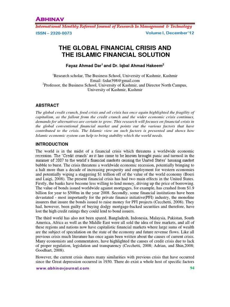 The Global Financial Crisis and | PDF | Islamic Banking And Finance ...