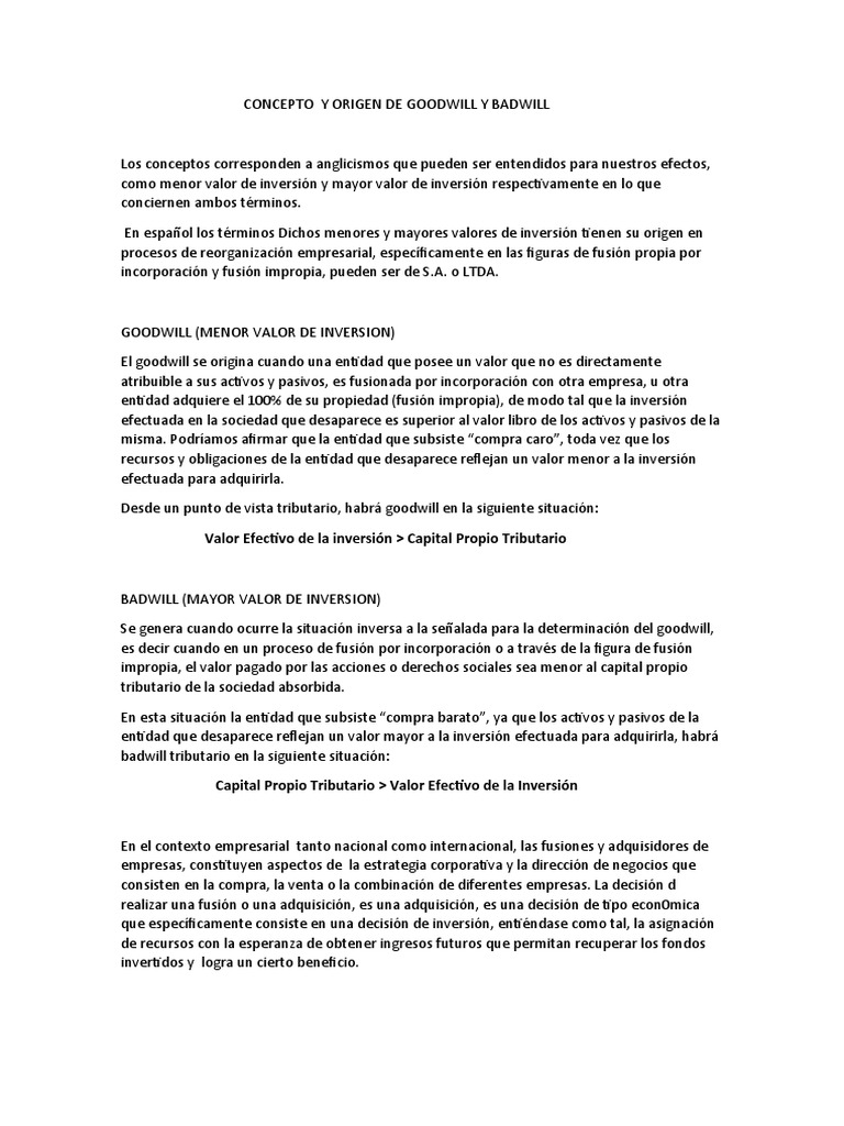 Goodwill y Badwill en Fusiones Empresariales | PDF | Capital (economía ...