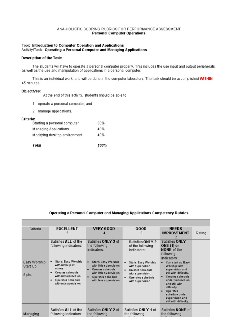 Computer Operation Rubric | PDF | Backup | Computer File