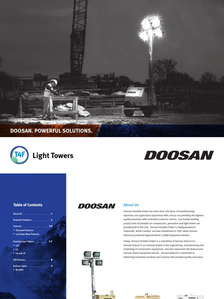 Light Towers: Doosan. Powerful Solutions | PDF | Ac Power Plugs And ...