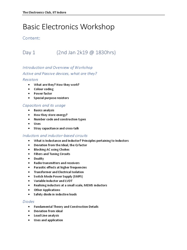 Basic Electronics Workshop 2019 | PDF