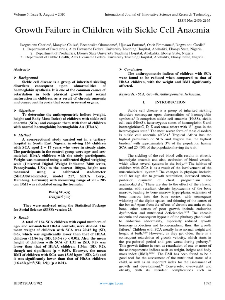 Growth Failure in Children With Sickle Cell Anaemia | PDF | Body Mass ...