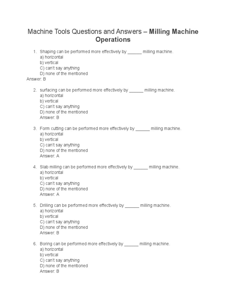 Milling Machine MCQ | PDF | Tools | Crafts