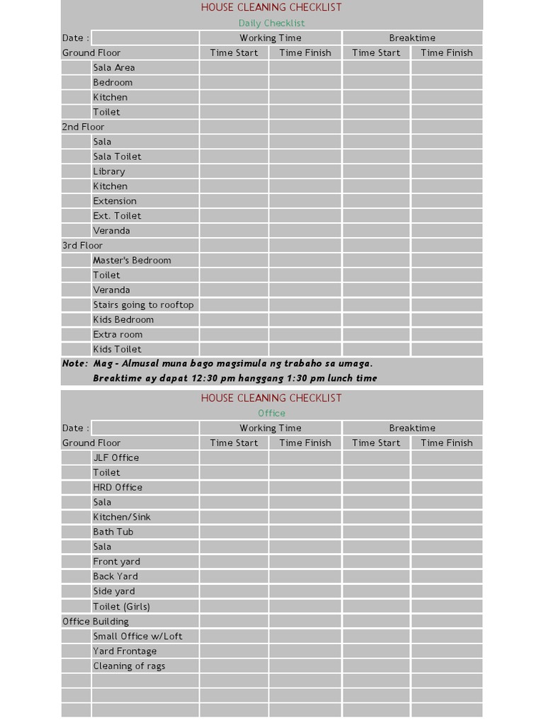 House Cleaning Checklist | PDF