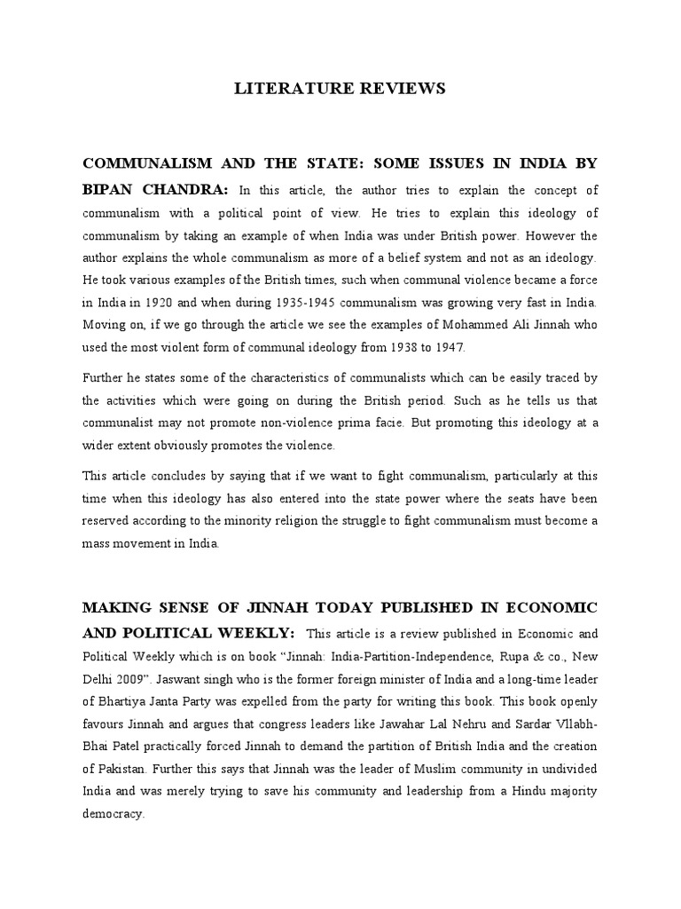 LITERATURE REVIEWS Pol Sci | PDF | Muhammad Ali Jinnah | Mahatma Gandhi