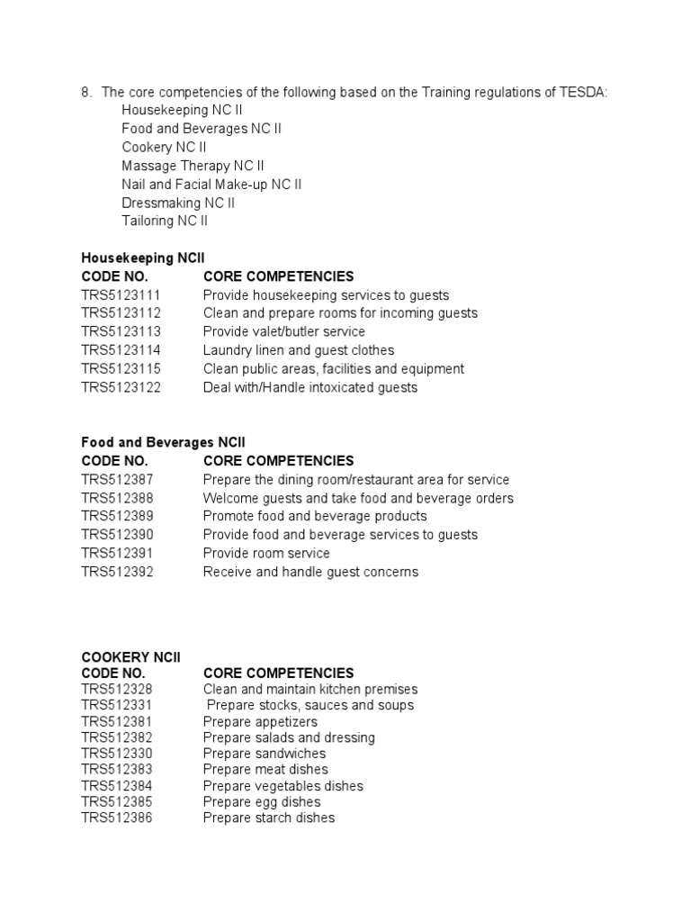 TESDA Core Competencies Overview | PDF | Sewing | Seam (Sewing)