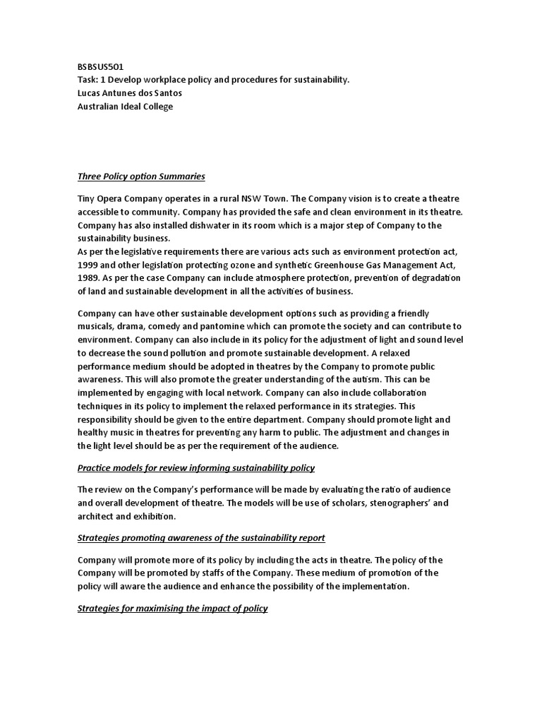 BSBSUS501 - Task 2 | PDF | Sustainability | Sustainable Development