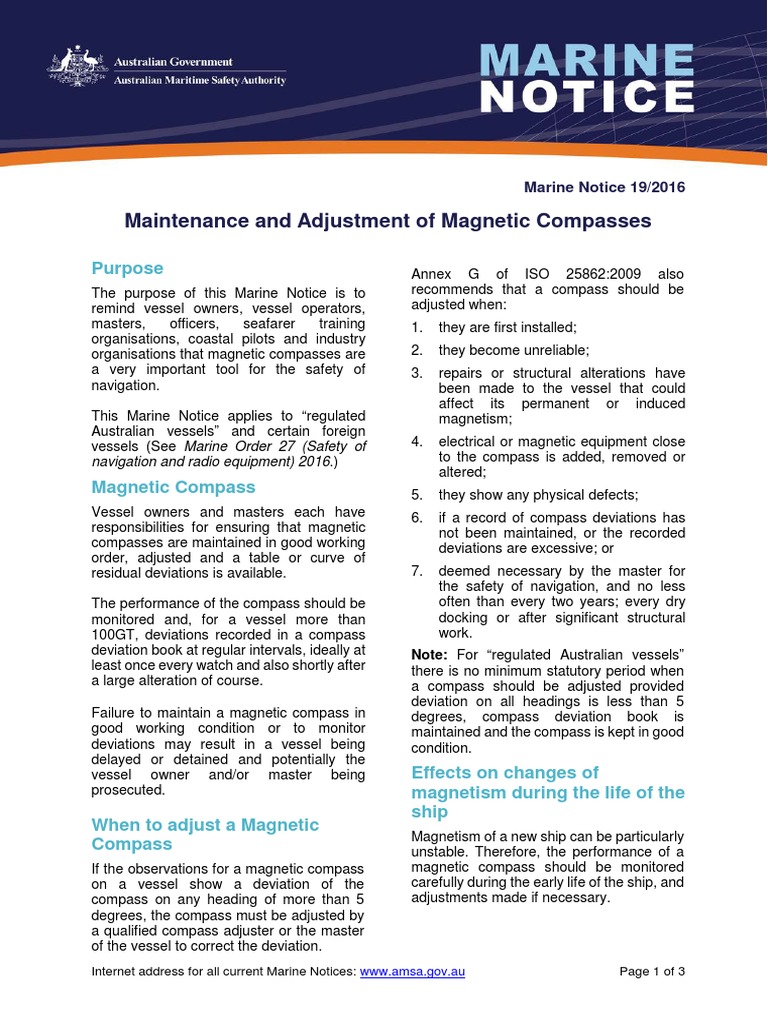 Maintenance and Adjustment of Magnetic Compasses: Purpose | PDF ...