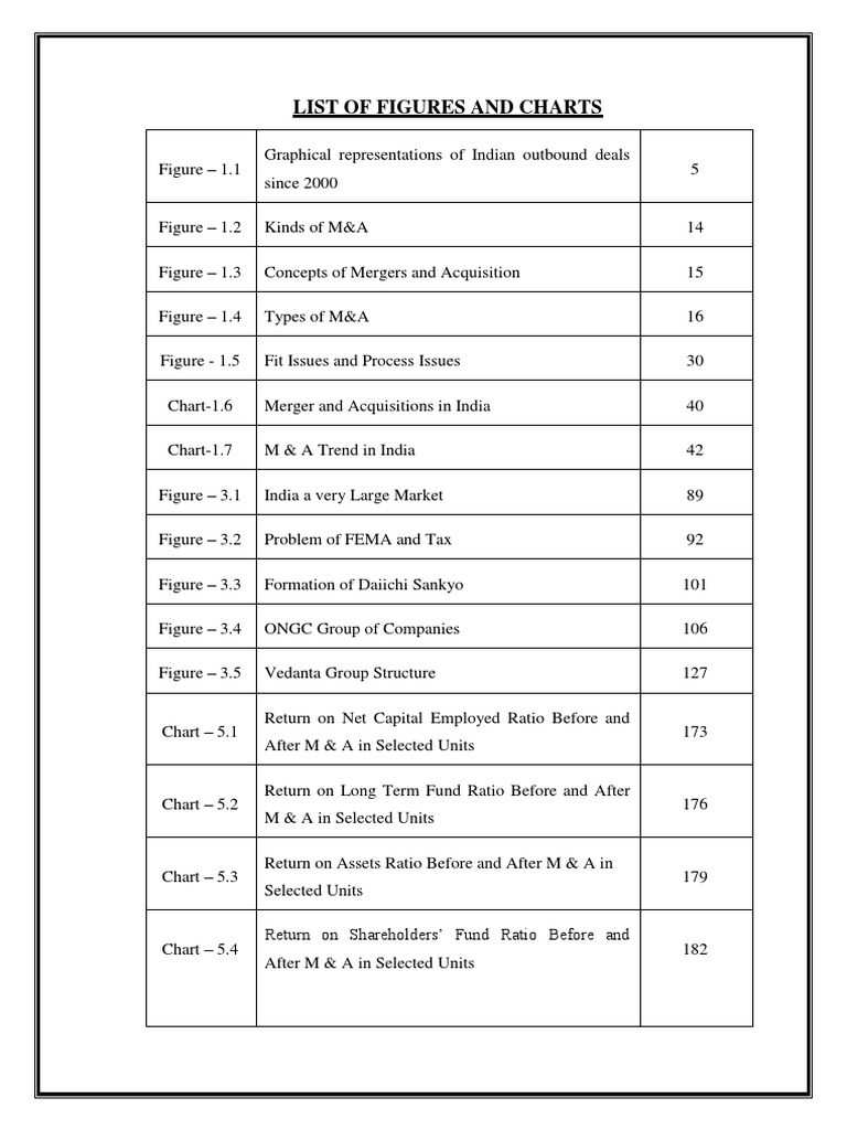 List of Figures and Charts | PDF | Mergers And Acquisitions | Financial ...