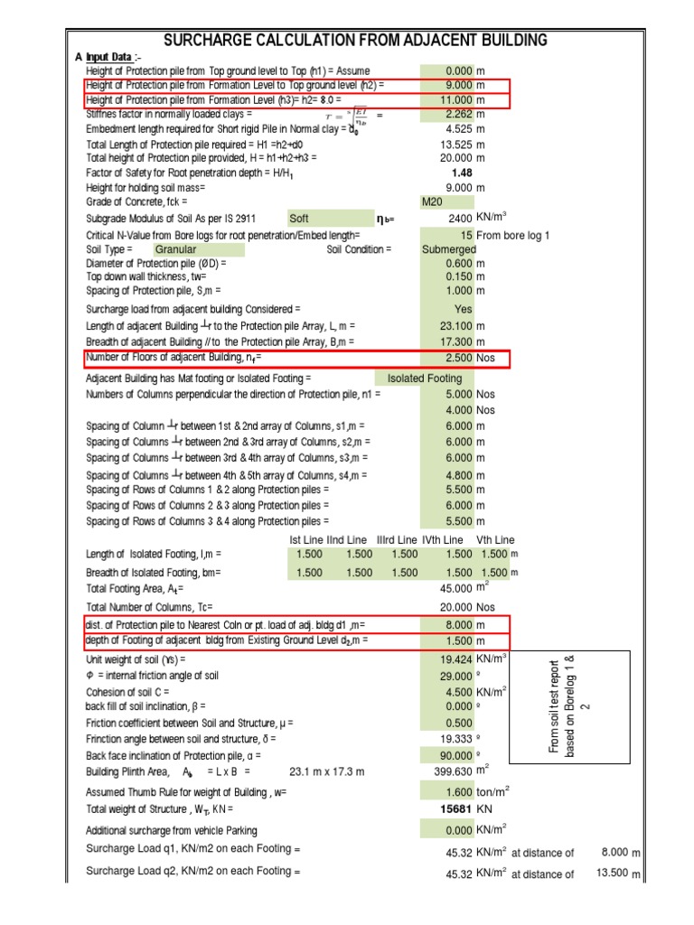Soil+Surcharge From Adjacent Building On 20m RCC Pile Ø600mm | PDF ...