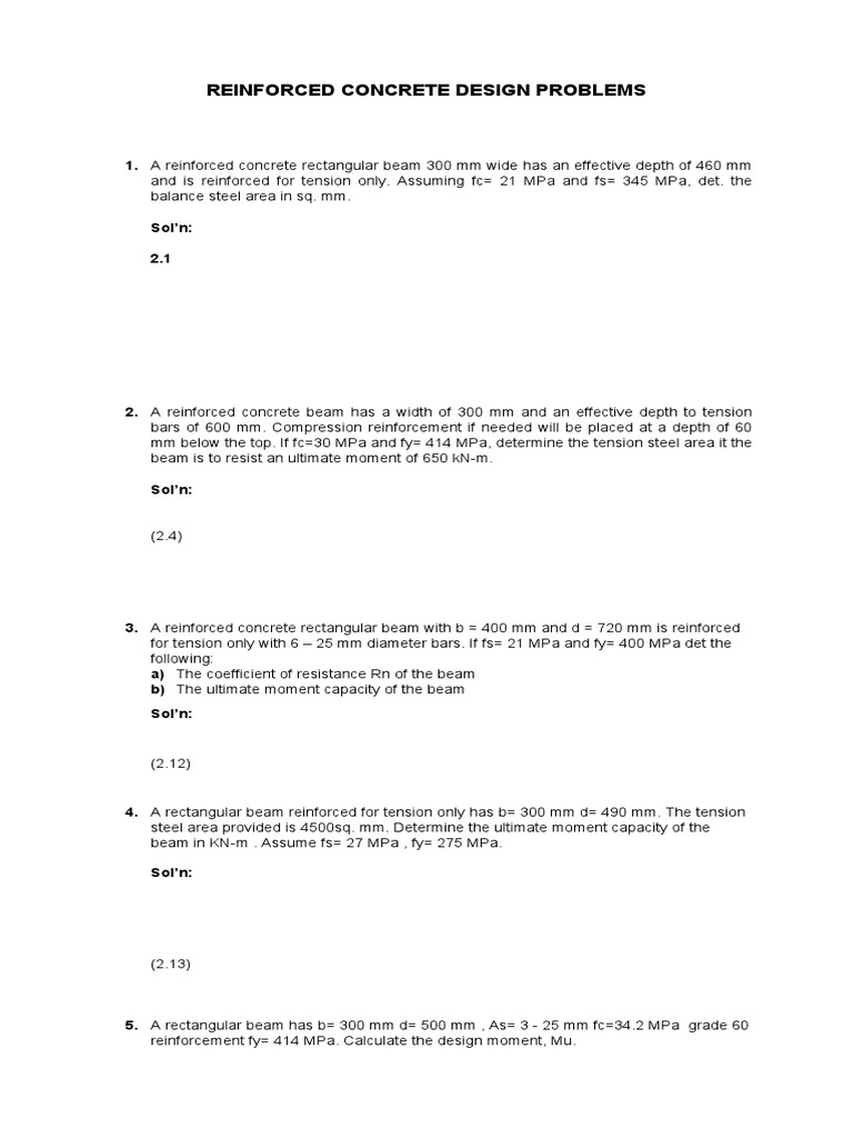 Reinforced Concrete Design Problems | PDF | Reinforced Concrete | Beam ...