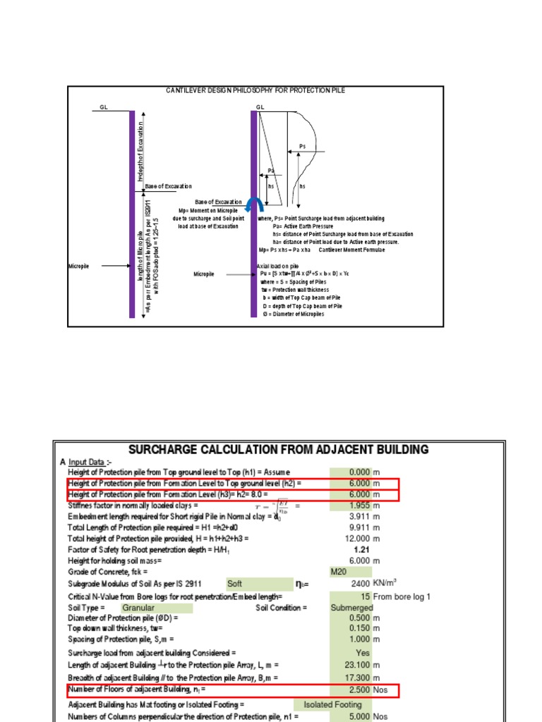 Soil+Surcharge From Adjacent Building On 12m RCC Pile Ø500mm@1m CC ...