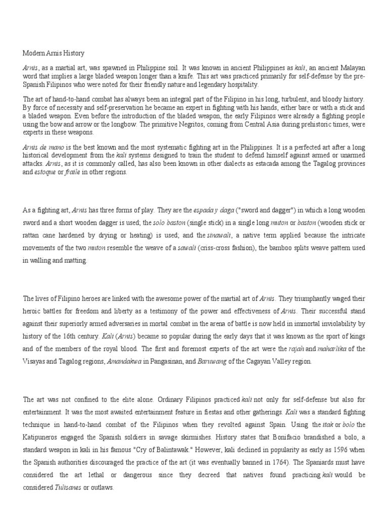 Arnis History | PDF | Philippines | Weaponry