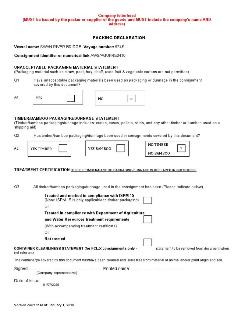 Packing Declaration FCL LCL | Download Free PDF | Packaging And ...