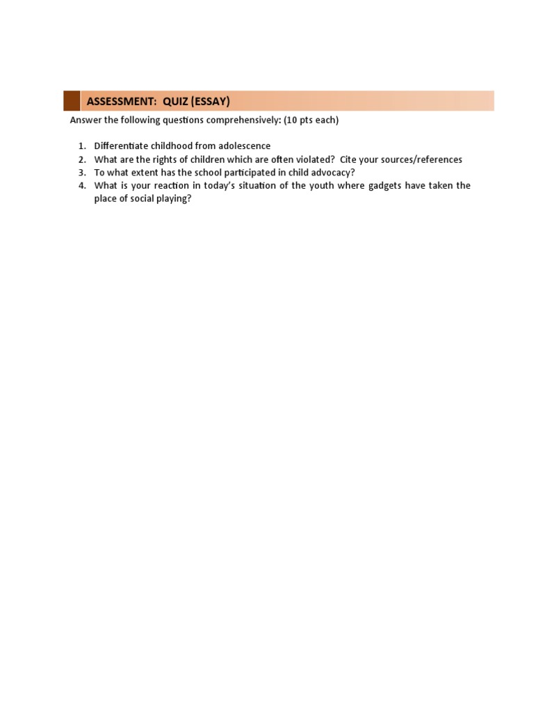 ASSESSMENT I (Child and Adolescent) | PDF