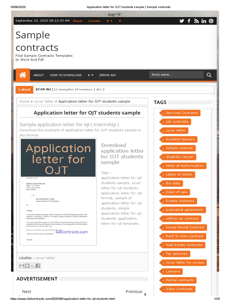 OJT Application Letter Sample for Students | PDF | Lawyer | Business