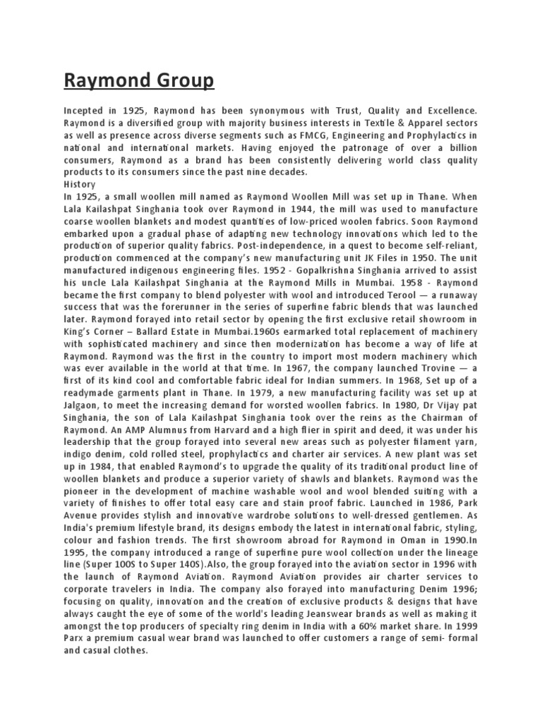 A History of Innovation and Excellence: Raymond Group's Evolution from ...