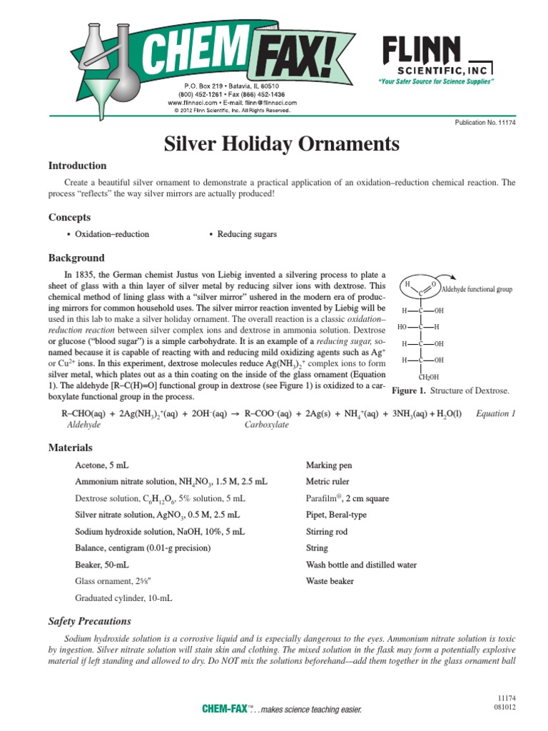 Silver Holiday Ornaments: Safety Precautions | PDF | Redox | Glucose