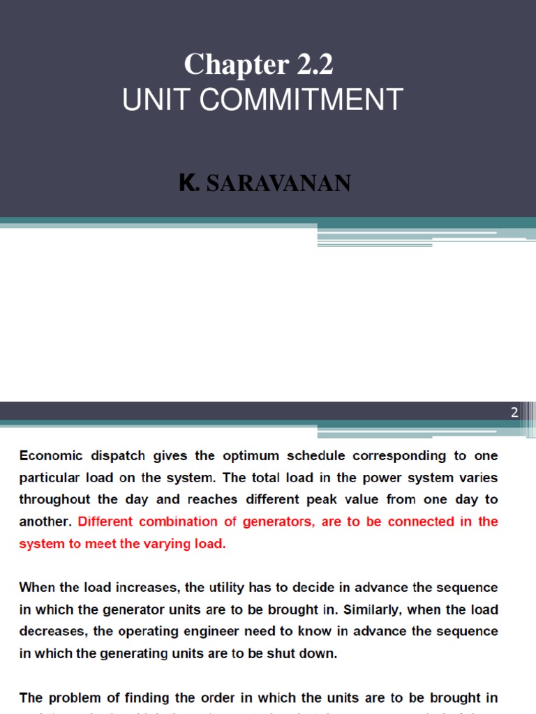 Unit Commitment: K. Saravanan | PDF | Hydroelectricity | Dynamic ... Unit Commitment: K. Saravanan | PDF | Hydroelectricity | Dynamic ...
