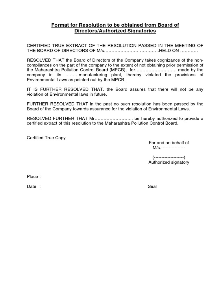 Format For Board Resolution PDF | PDF