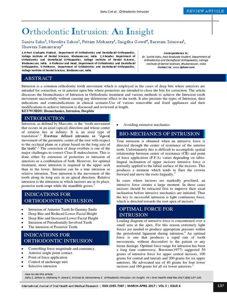 Orthodontic Intrusion - An Insight | PDF | Orthodontics | Tooth