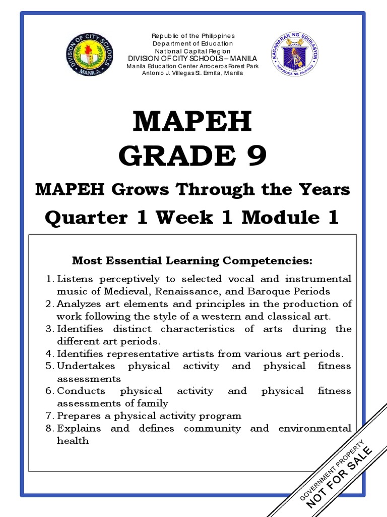 Mapeh Grade 9: Quarter 1 Week 1 Module 1 | PDF | Physical Fitness | Muscle