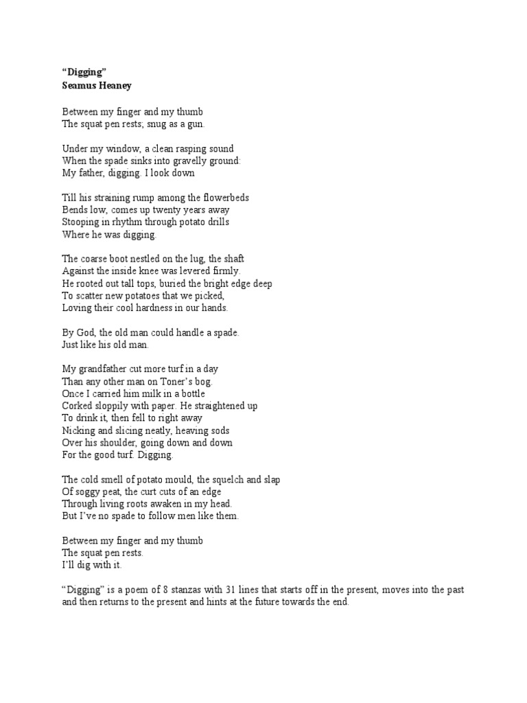 "Digging" Seamus Heaney | PDF | Metre (Poetry) | Poetry