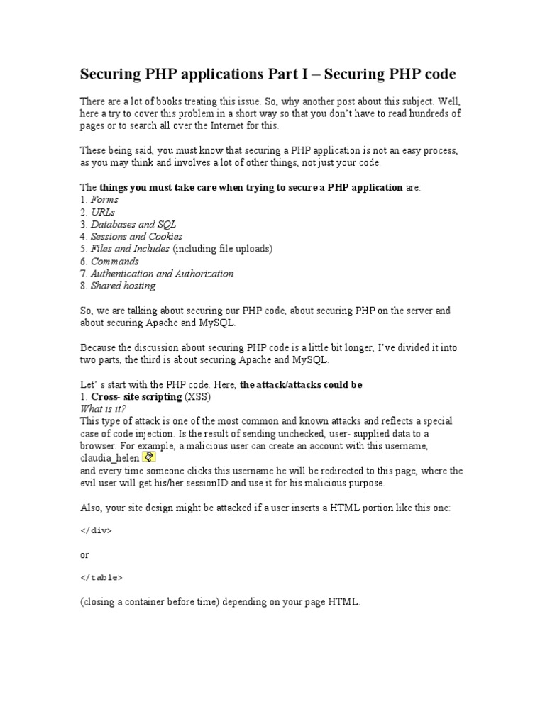 Securing Php Applications Part I Pdf Php Web Development