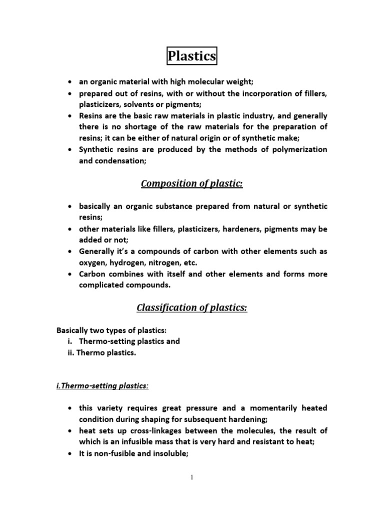 Plastics: Composition of Plastic | PDF | Fibre Reinforced Plastic ...