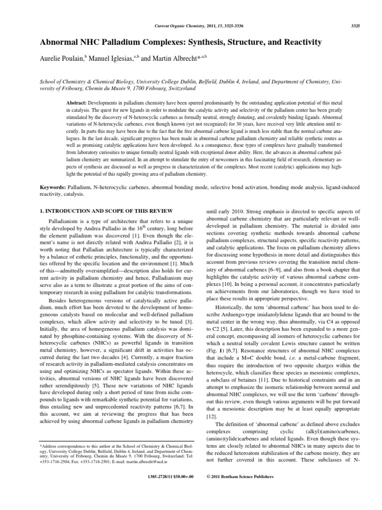 Abnormal NHC Palladium Complexes: Synthesis, Structure, and Reactivity ...