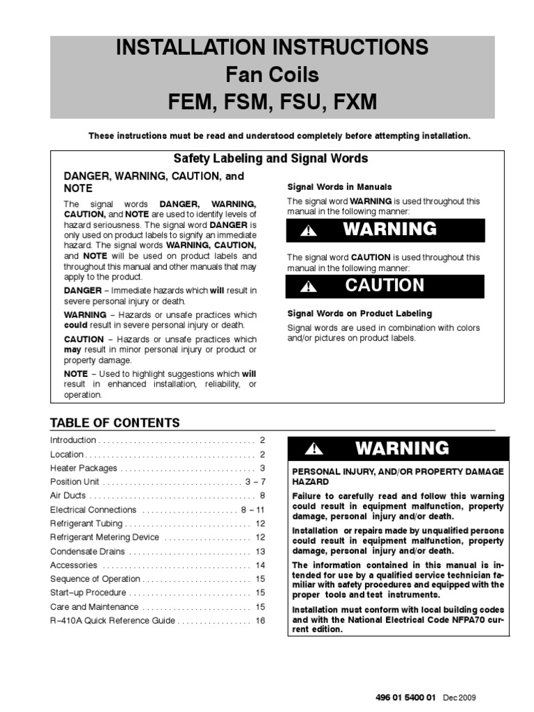 ICP FEM4X60000b2 Fan Coil Installation Instructions | PDF | Thermostat ...