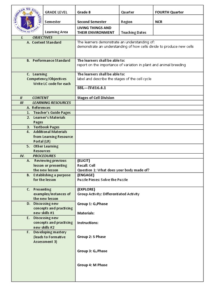 DLP 5 Stages of Cell Division | PDF | Applied Psychology | Learning