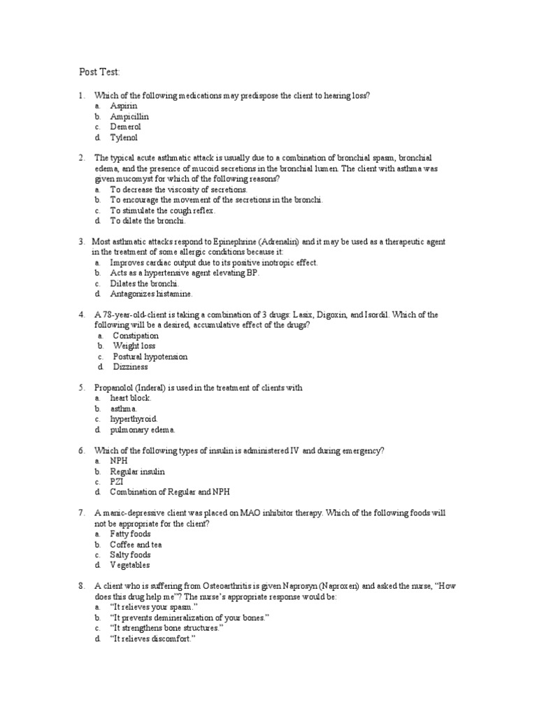 RPN Pharmacology Test (Questions) | PDF | Asthma | Drugs