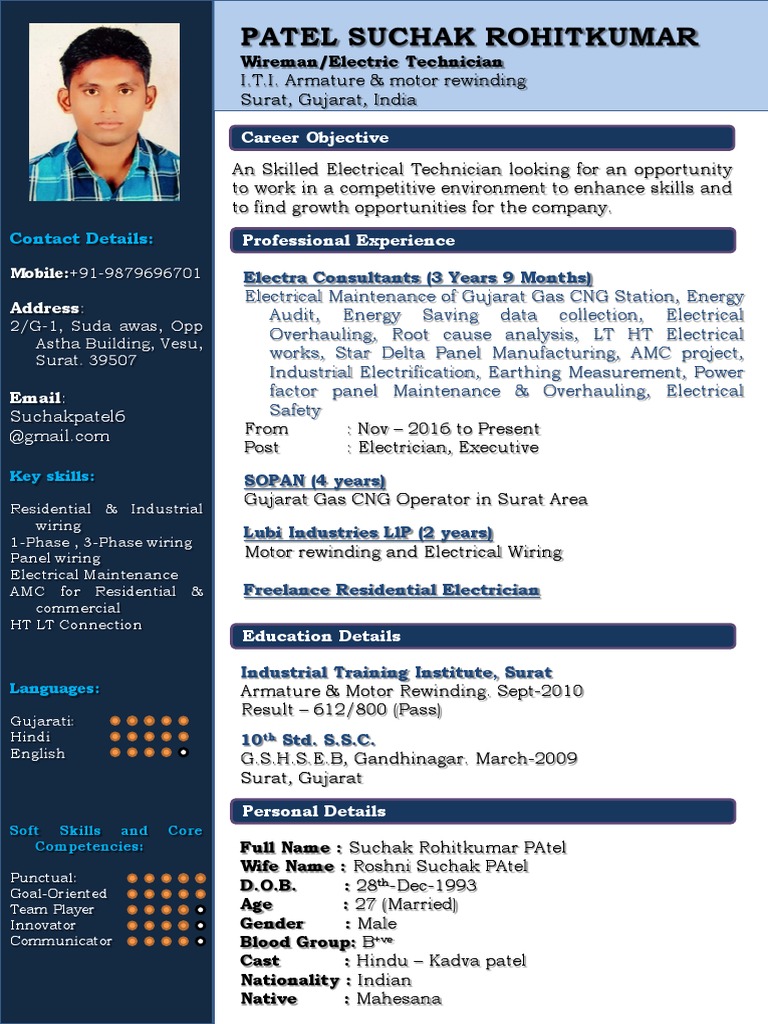 Resume-Suchak Patel | PDF | Gujarat | Electrician