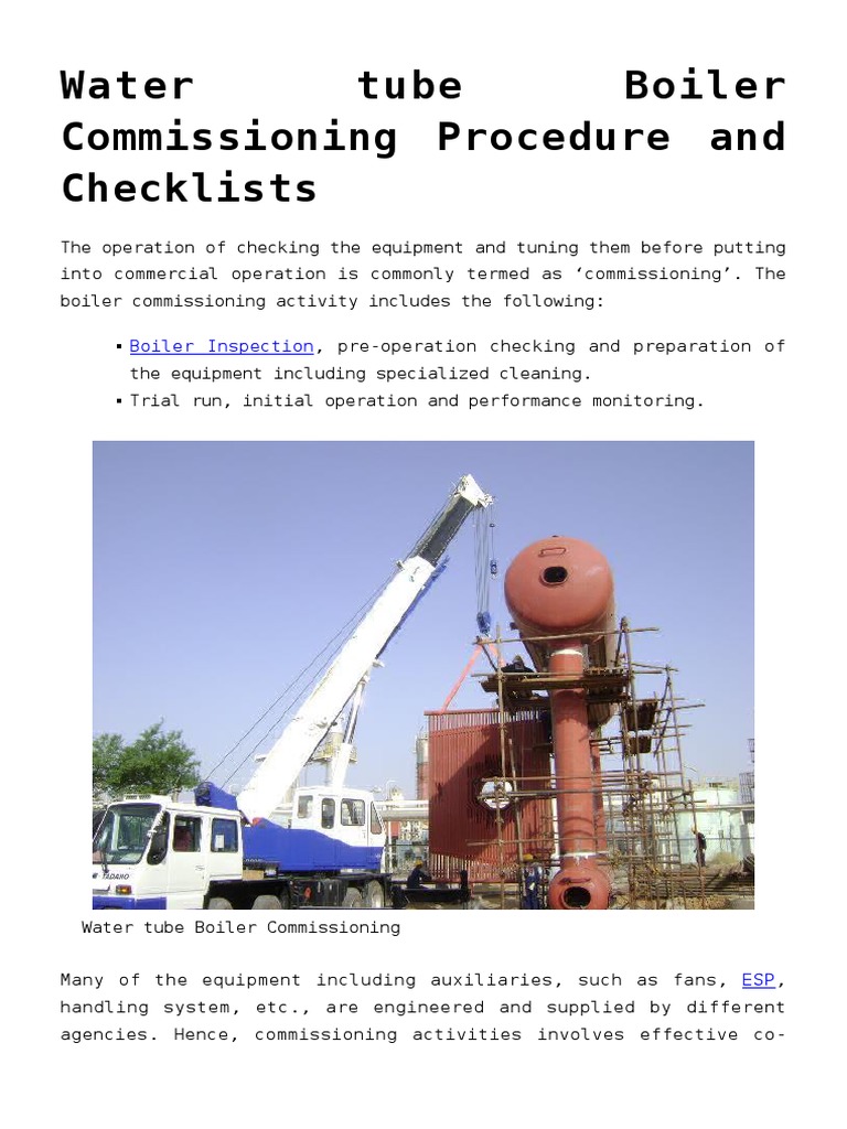 Water Tube Boiler Commissioning Procedure and Checklists | PDF